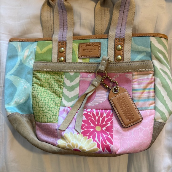 Coach | Bags | Coach Pink And Green Patchwork Tote Bag Vintage | Poshmark